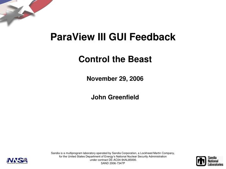 PPT - ParaView III GUI Feedback PowerPoint Presentation, free download ...