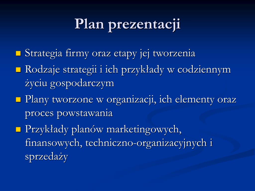 PPT - Strategia firm, plany marketingowe, finansowe, techniczno ...