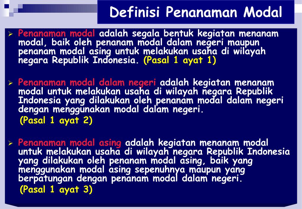 PPT - UNDANG-UNDANG 25/2007, TENTANG PENANAMAN MODAL PowerPoint ...