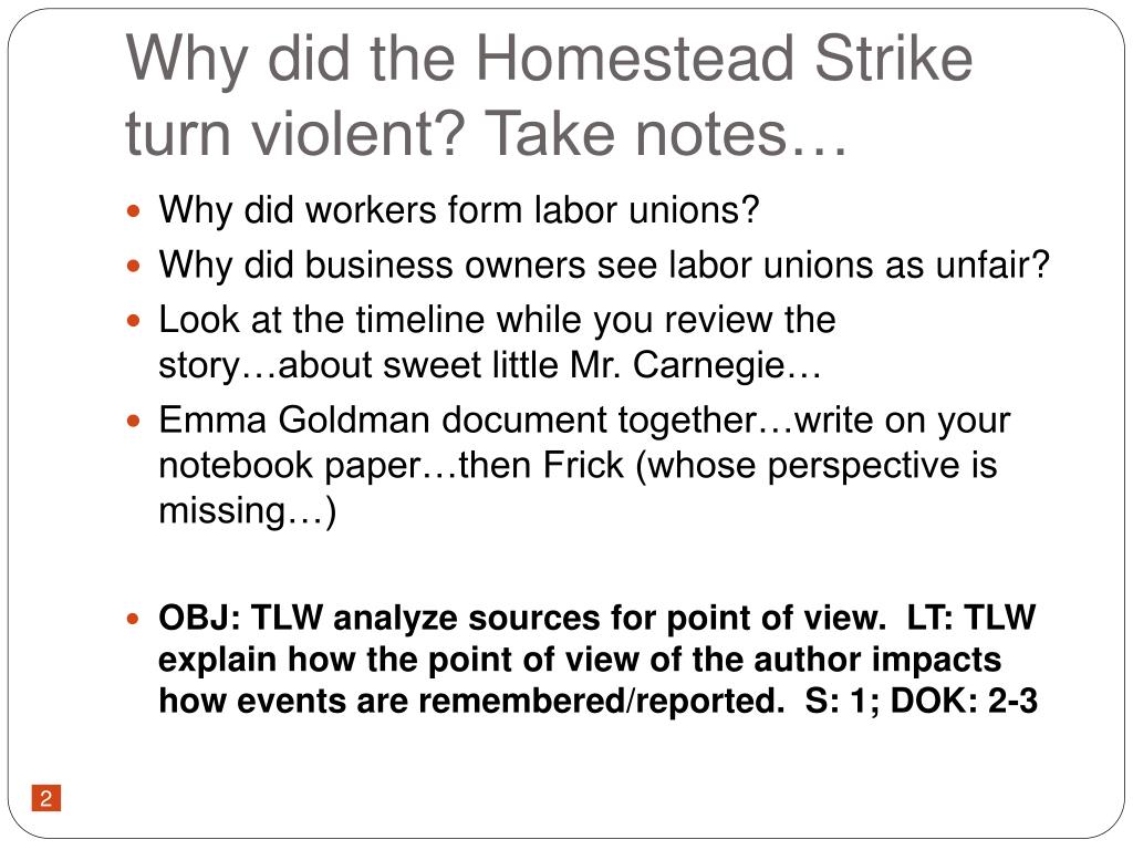 PPT - Analyzing Perspectives: Homestead Strike Views PowerPoint ...