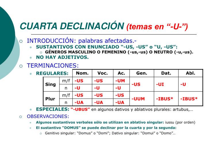 PPT - CUARTA DECLINACIÓN (temas en “-U-”) PowerPoint Presentation - ID ...