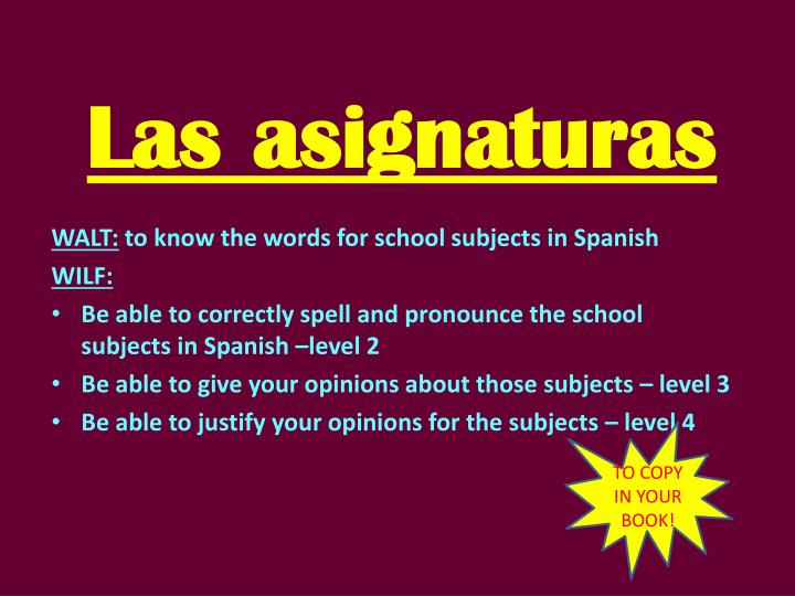 PPT - Las asignaturas PowerPoint Presentation, free download - ID:3395548