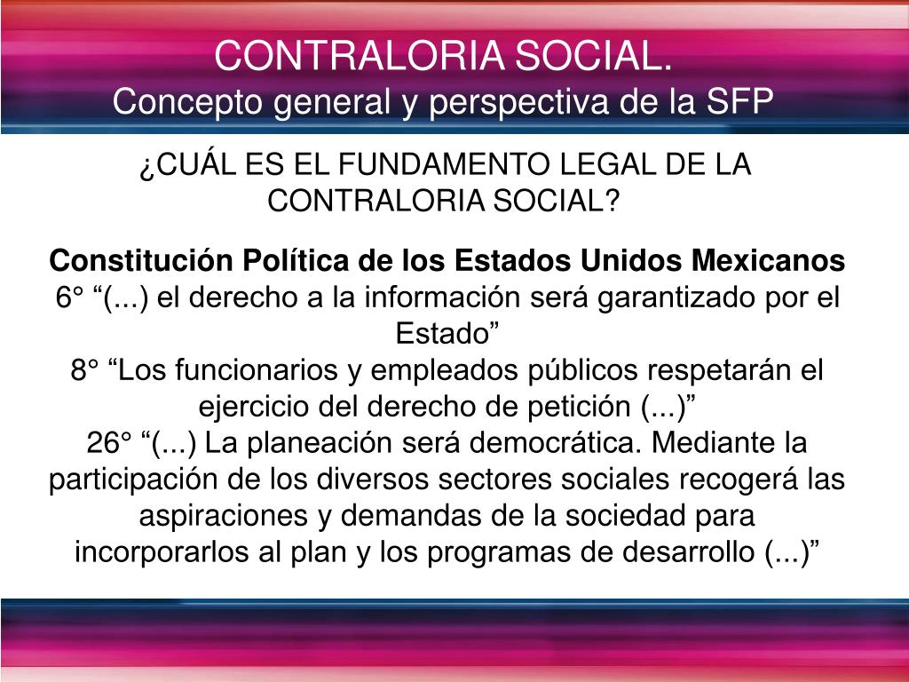 PPT - CONTRALORIA SOCIAL. Concepto general y perspectiva de la SFP ...