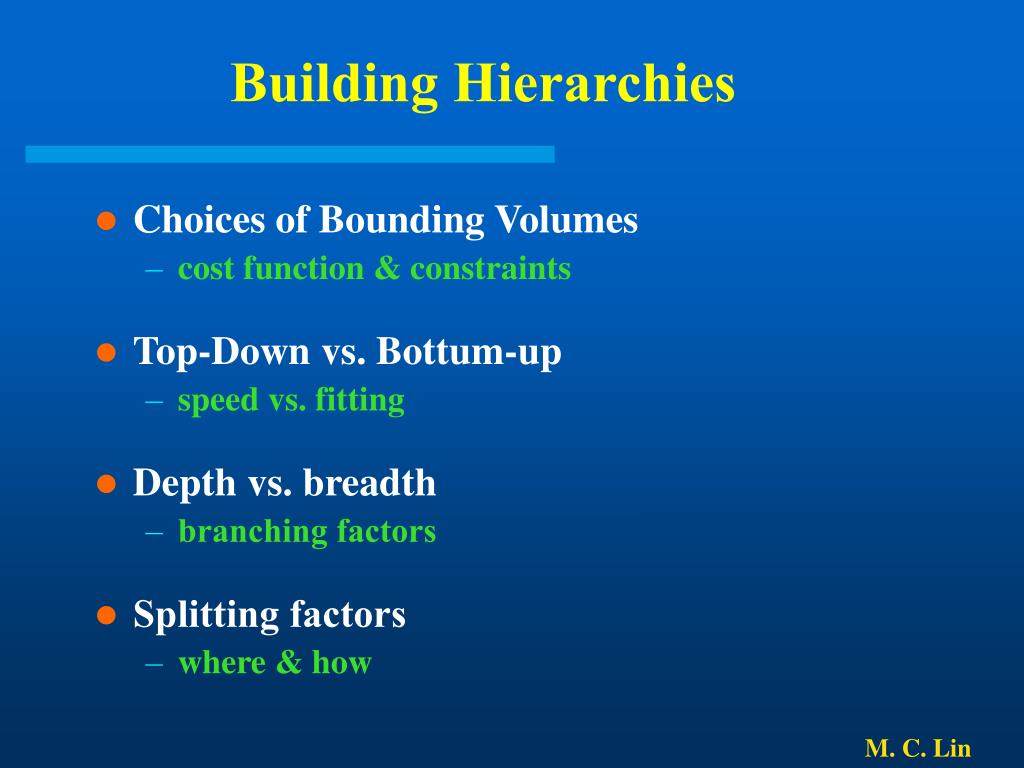 Ppt Proximity Queries Using Spatial Partitioning And Bounding Volume Hierarchy Ming C Lin