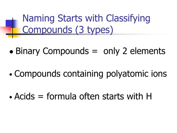 PPT - Naming Starts with Classifying Compounds (3 types) PowerPoint ...