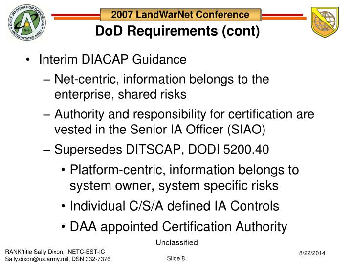 PPT - DIACAP Army Guidance and Transition Ms. Sally Dixon Army Office ...
