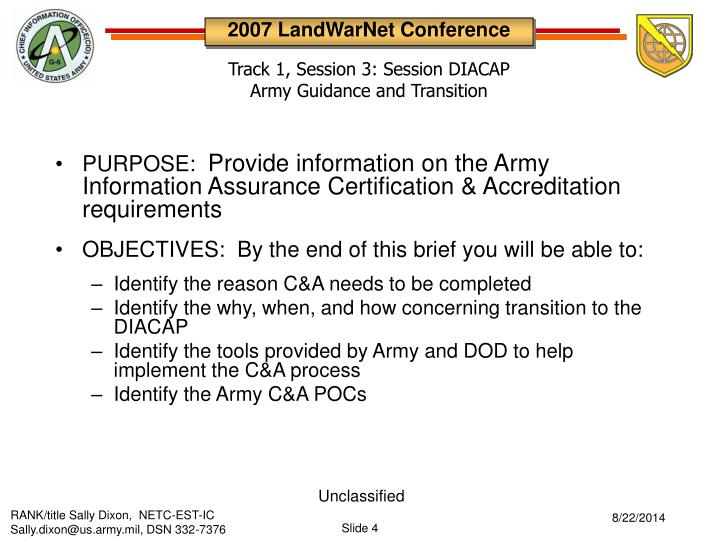 PPT - DIACAP Army Guidance and Transition Ms. Sally Dixon Army Office ...
