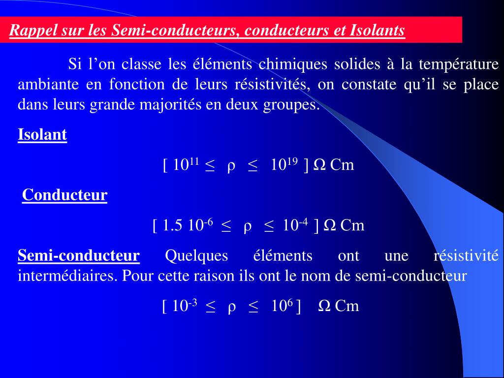 PPT - Rappel sur les Semi-conducteurs, conducteurs et Isolants PowerPoint Presentation - ID:3418415