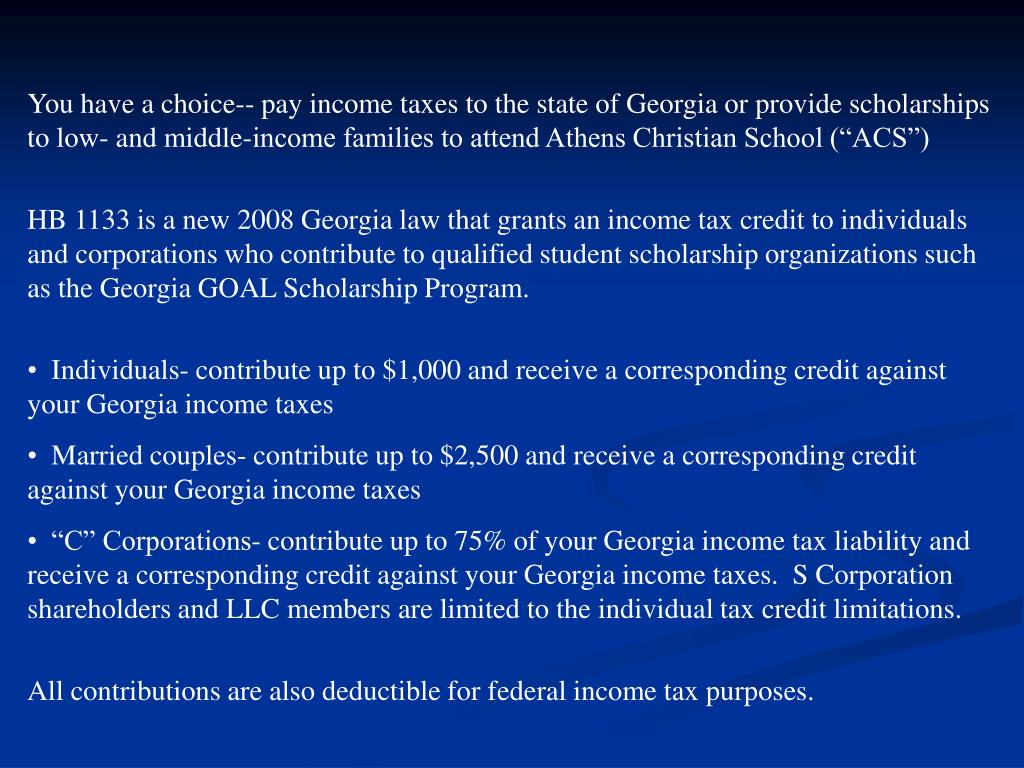 PPT - Redirect Your Georgia Income Tax Payments to Fund Scholarships at ...