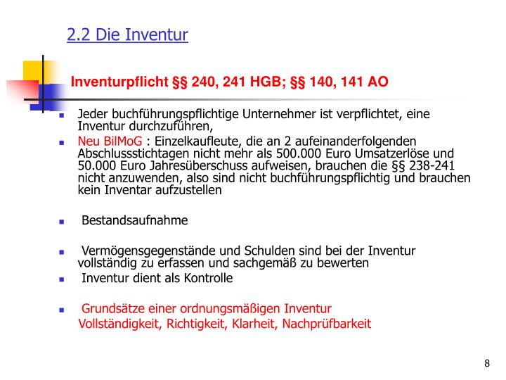 PPT - 2. Inventur,Inventar,Bilanz,GuV PowerPoint Presentation - ID:3425933
