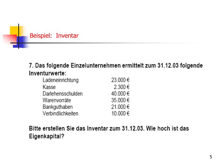 PPT - 2. Inventur,Inventar,Bilanz,GuV PowerPoint Presentation - ID:3425933