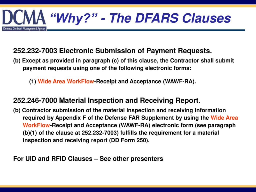 PPT - Wide Area WorkFlow (WAWF) Presented By: Carol F. Albany DCMA E ...