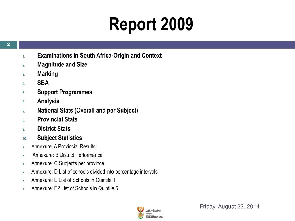 PPT - Report National Senior Certificate Examination Results 2009 ...