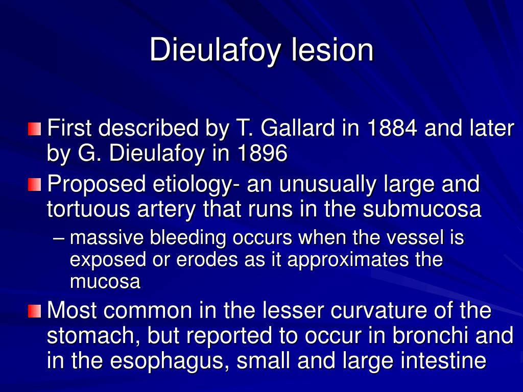 PPT - Massive Gastrointestinal Bleeding from a Dieulafoy Lesion in a ...
