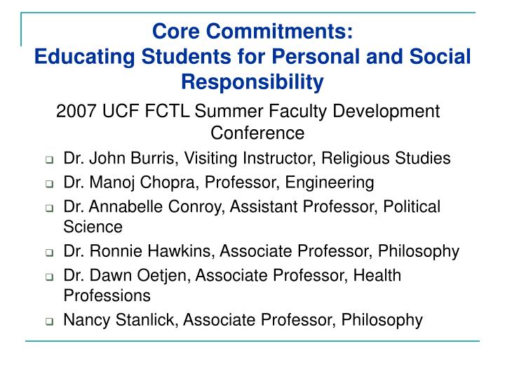 PPT - Core Commitments: Educating Students for Personal and Social ...