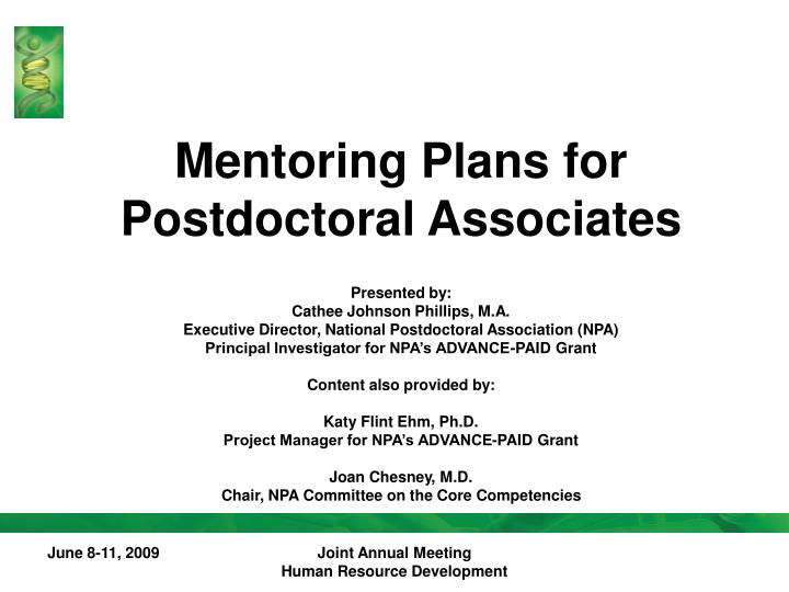 PPT - Mentoring Plans for Postdoctoral Associates PowerPoint ...