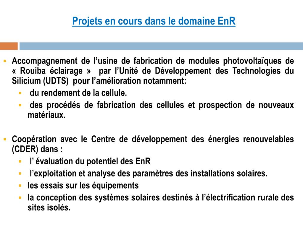 PPT - DÉVELOPPEMENT DES ÉNERGIES RENOUVELABLES EN ALGERIE et la R&D ...