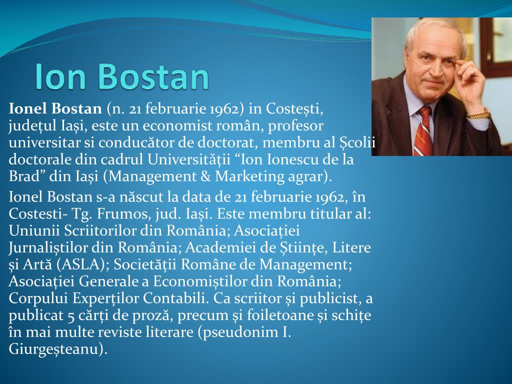 PPT - Cuprins 1. Ionel Bostan 2. Constantin M. Drăgan 3. Ion Dijmărescu ...
