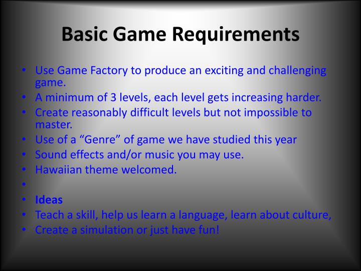 PPT - Basic Game Requirements PowerPoint Presentation, free download ...