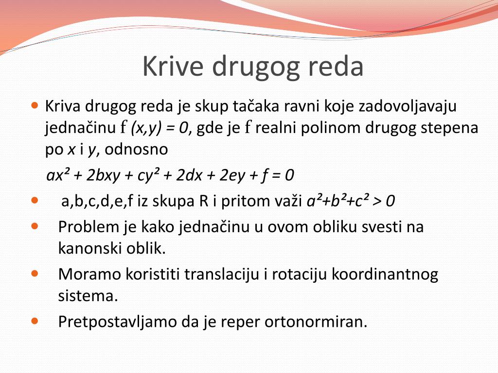 PPT - Svođenje krivih drugog reda na kanonski oblik PowerPoint ...