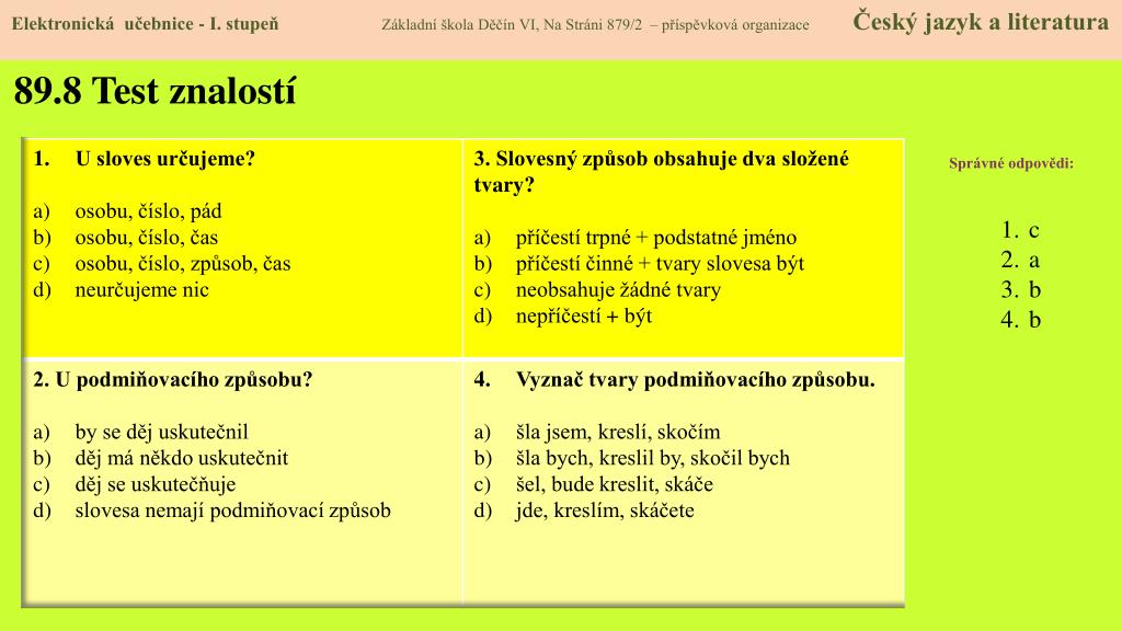 PPT - 89.1 SLOVESA – osoba, číslo, slovesný způsob, čas PowerPoint ...