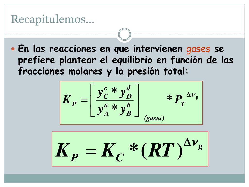 PPT - Equilibrio en función de las presiones parciales K P y ξ ...