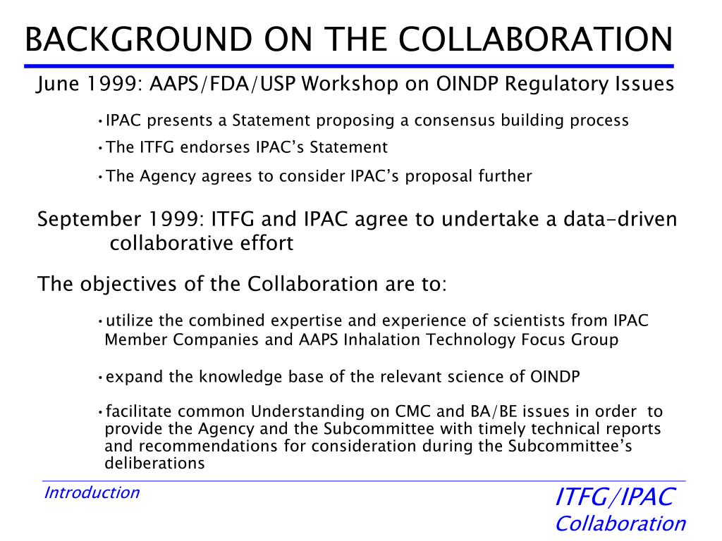 PPT - OVERVIEW OF ITFG/IPAC COLLABORATION Presented by: Harris Cummings ...