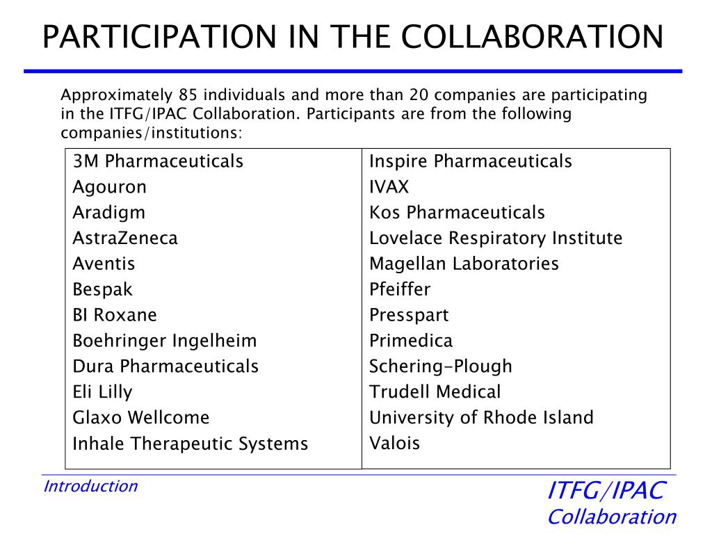 PPT - OVERVIEW OF ITFG/IPAC COLLABORATION Presented by: Harris Cummings ...