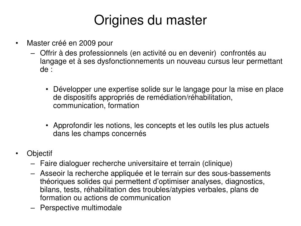 PPT - Master 2 Fonctionnements linguistiques et dysfonctionnements ...