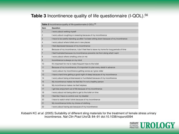 Ppt Table 3 Incontinence Quality Of Life Questionnaire I Qol 56