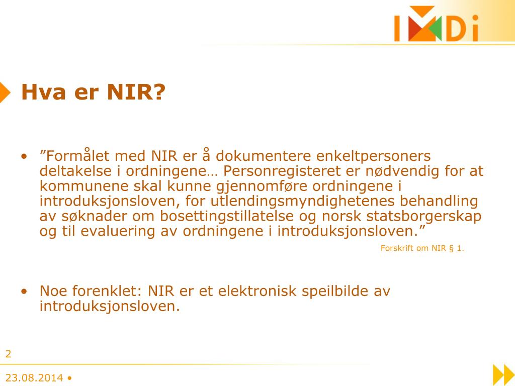 PPT - Nasjonalt Introduksjonsregister (NIR) Hva, Hvem, Når (og Hvor ...