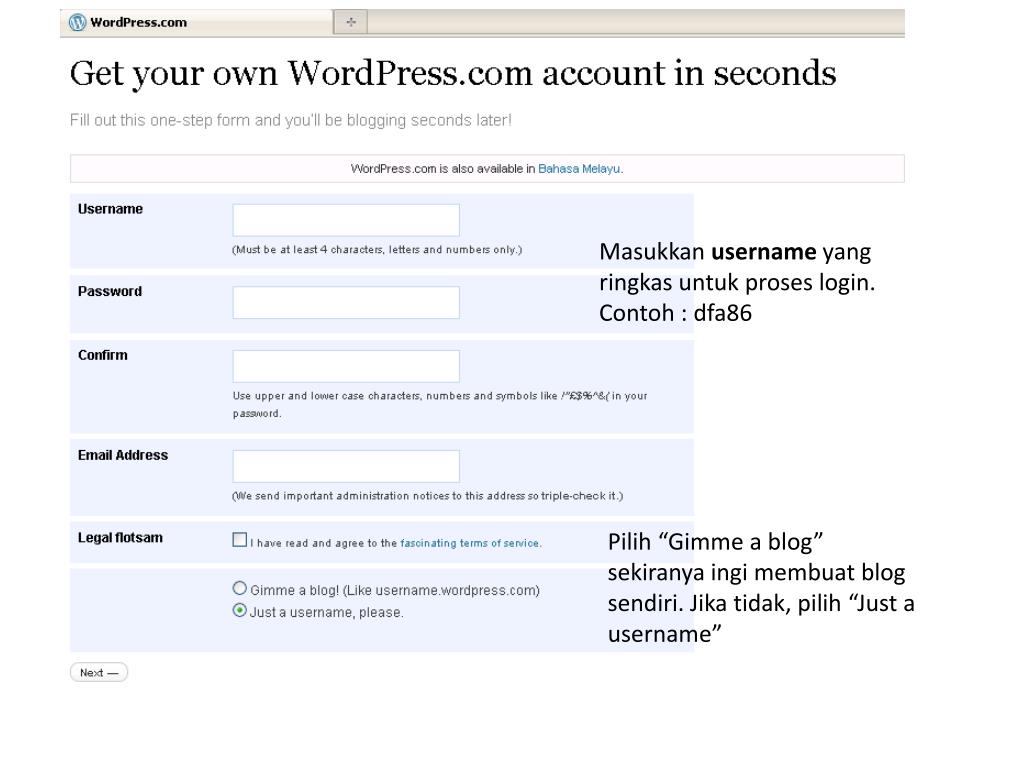 PPT - Masukkan username yang ringkas untuk proses login. Contoh : dfa86 ...