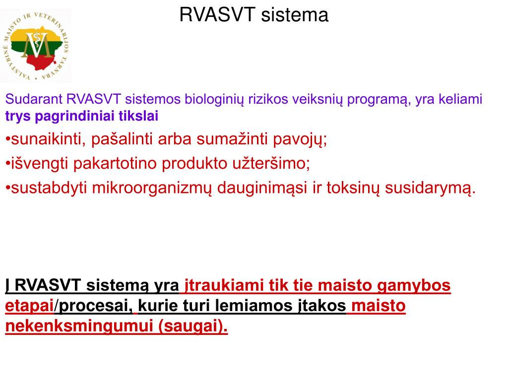 PPT - Mokymai tema RVASVT sistemos taikymas gyvūninio maisto tvarkymo ...