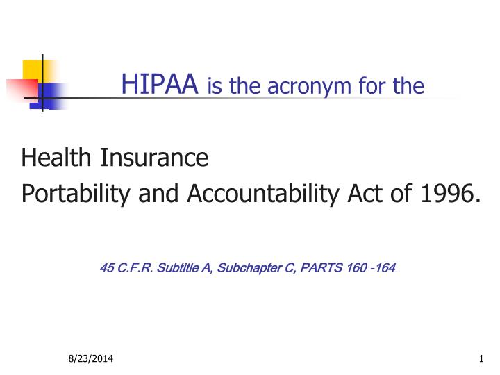PPT - HIPAA is the acronym for the Health Insurance Portability and ...