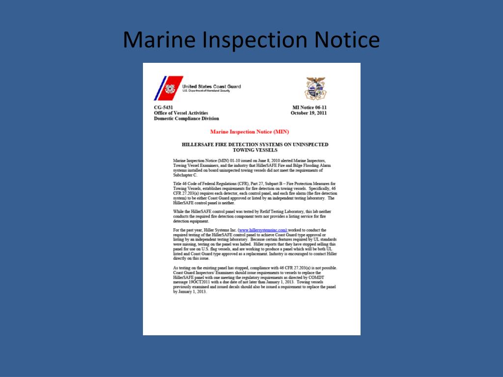 PPT - U.S. Coast Guard Proposed Rulemaking on Towing Vessel Inspections ...