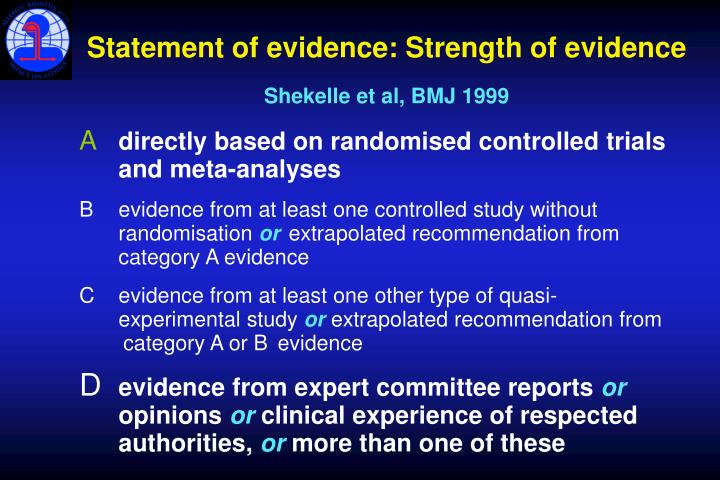 PPT - Statement of evidence: Strength of evidence Shekelle et al, BMJ ...