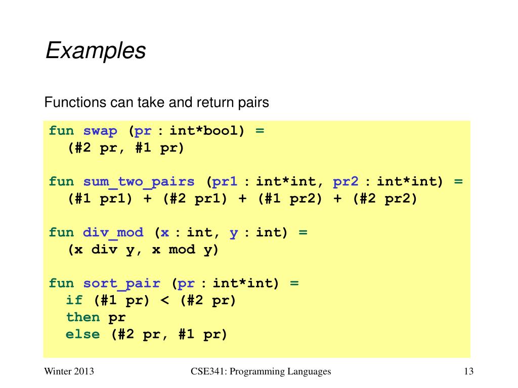 Ppt Cse341 Programming Languages Lecture 2 Functions Pairs Lists Powerpoint Presentation