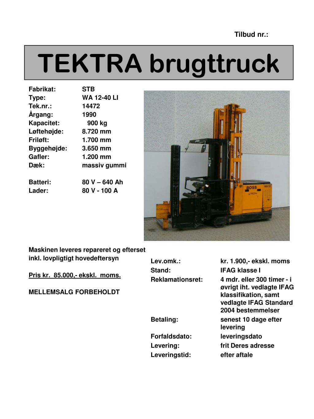 PPT - Used STB WA 12-40 LI Electric Forklift - Year 1990 PowerPoint ...