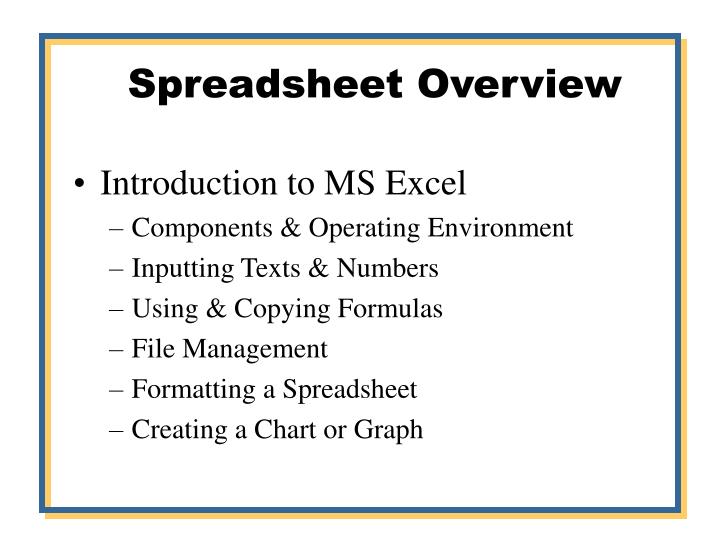 PPT - Spreadsheet Overview PowerPoint Presentation, free download - ID ...