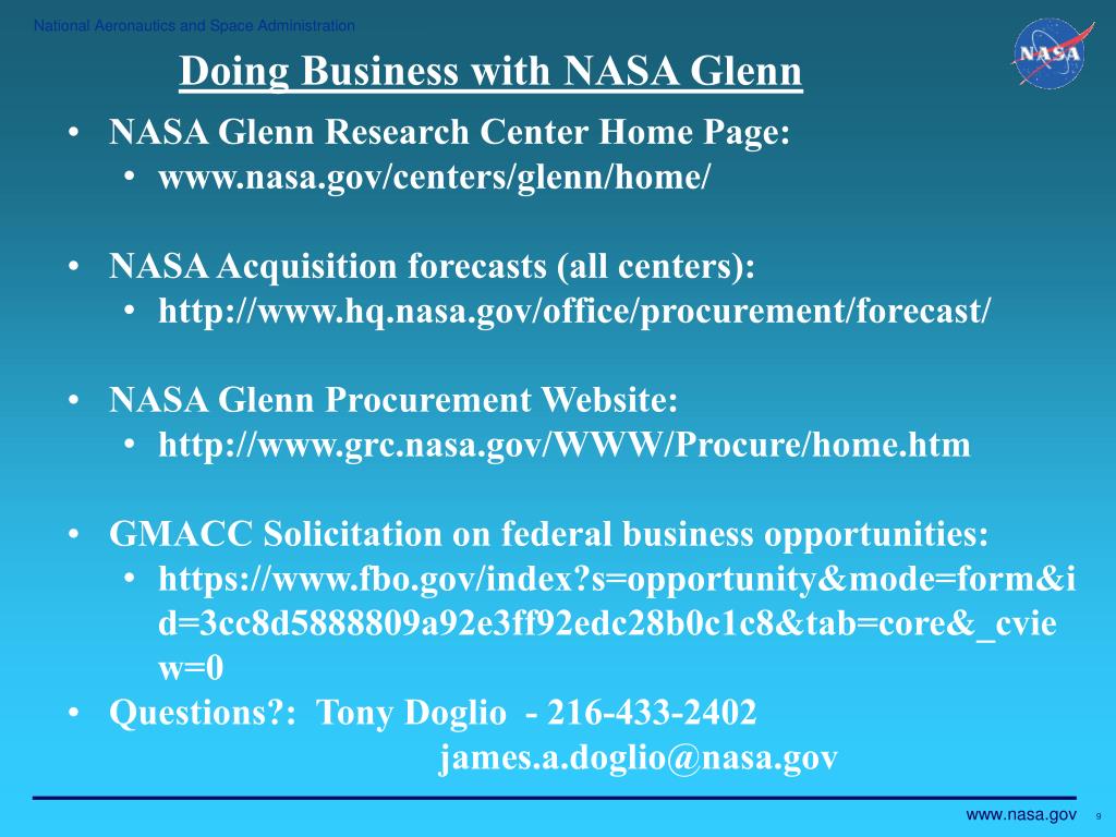 PPT - NASA GLENN RESEARCH CENTER Tomorrow Begins Here! PowerPoint ...