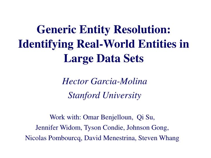 PPT - Generic Entity Resolution: Identifying Real-World Entities in Large Data Sets PowerPoint ...