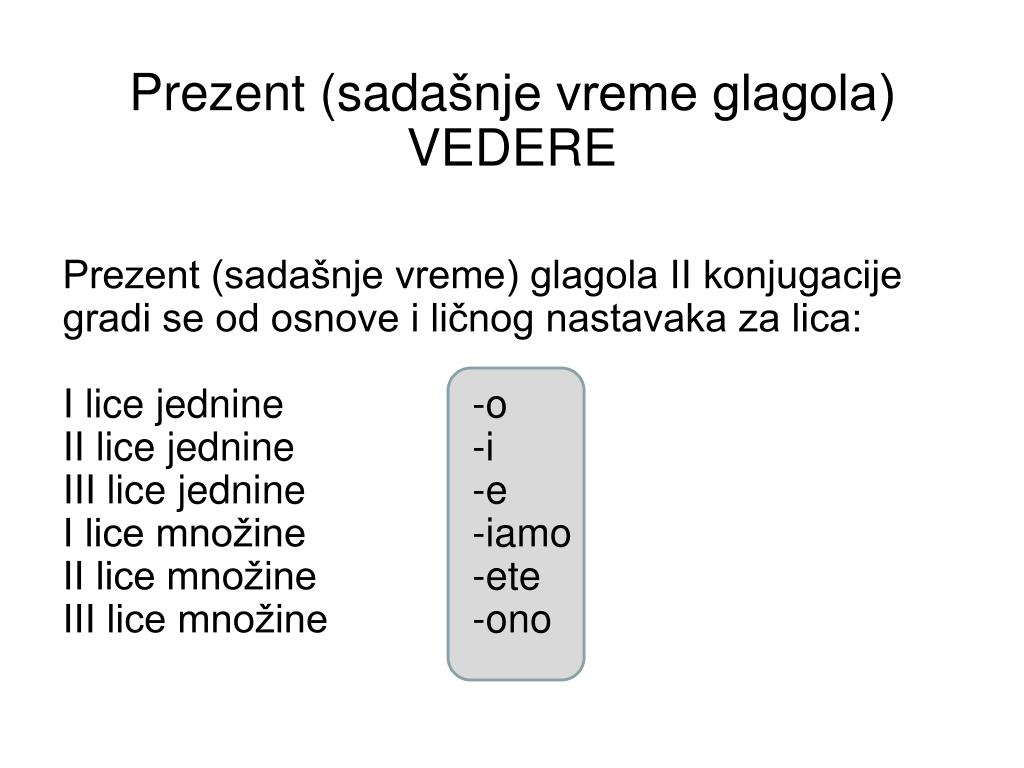 PPT - Prezent (sada šnje vreme glagola) VEDERE PowerPoint Presentation ...