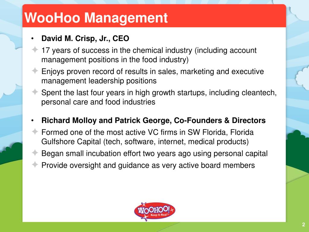 PPT - WooHoo Foods, Inc. David M. Crisp, Jr, CEO PowerPoint ...