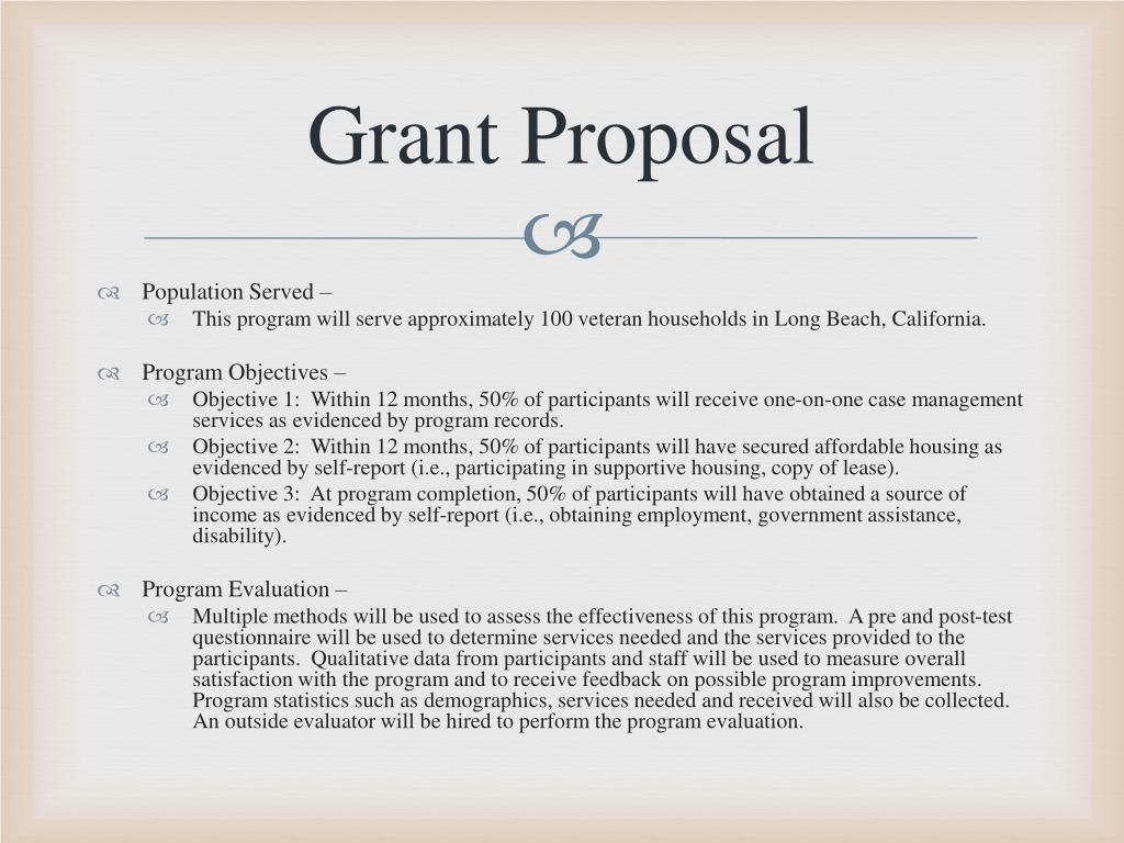 PPT - Drop-In Center for Homeless Veteran Families: A Grant Proposal ...