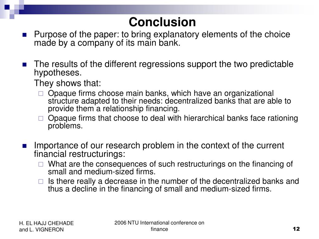 PPT - SME’s main bank choice and organizational structure: Evidence ...