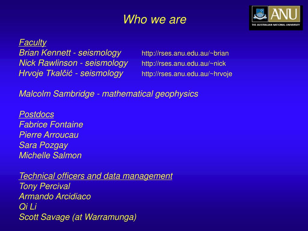 PPT - Network report Seismology Group of Research School of Earth Sciences rses.anu.au ...