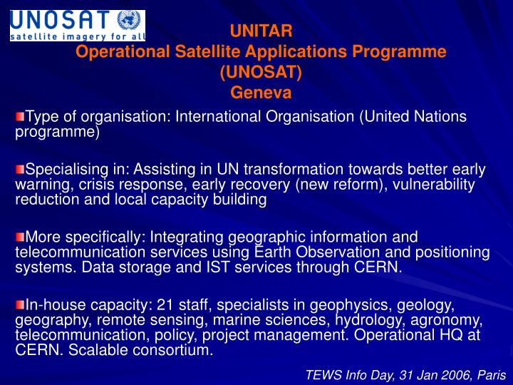 PPT - UNITAR Operational Satellite Applications Programme (UNOSAT ...