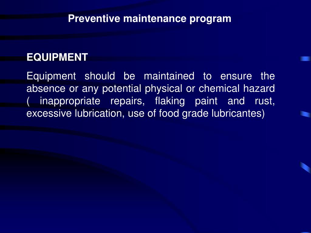 PPT - HYGIENE MANAGEMENT PREVENTIVE MAINTENANCE OF EQUIPMENTS AND ...