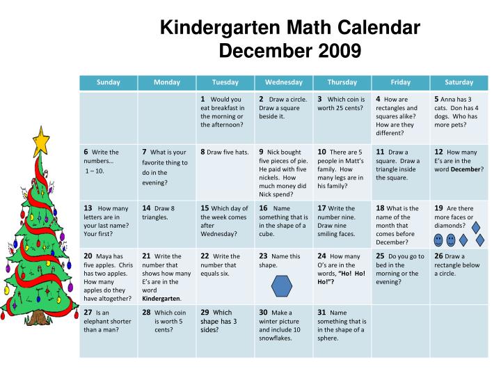 PPT - Kindergarten Math Calendar December 2009 PowerPoint Presentation ...