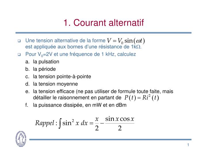 PPT - 1. Courant alternatif PowerPoint Presentation, free download - ID ...